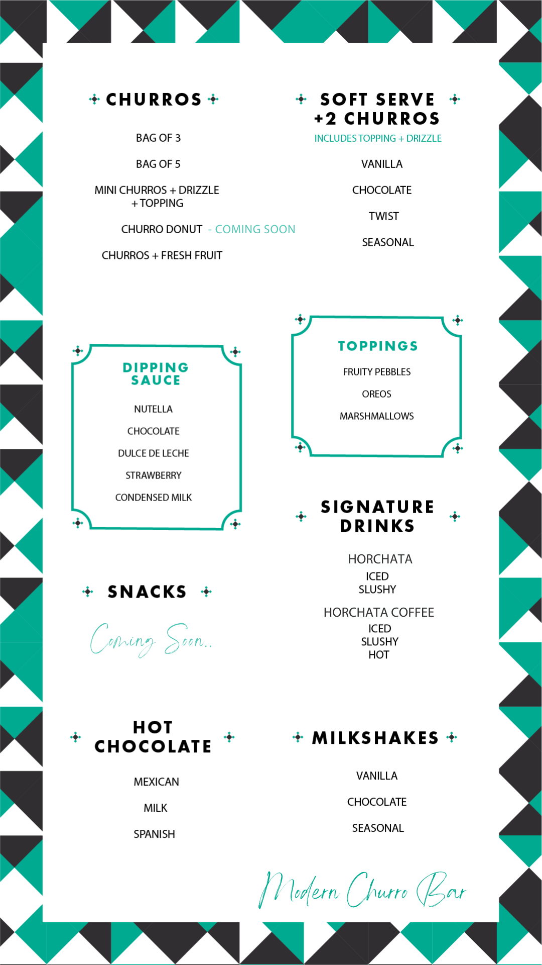 Menu – FRESH CHURRO BAR